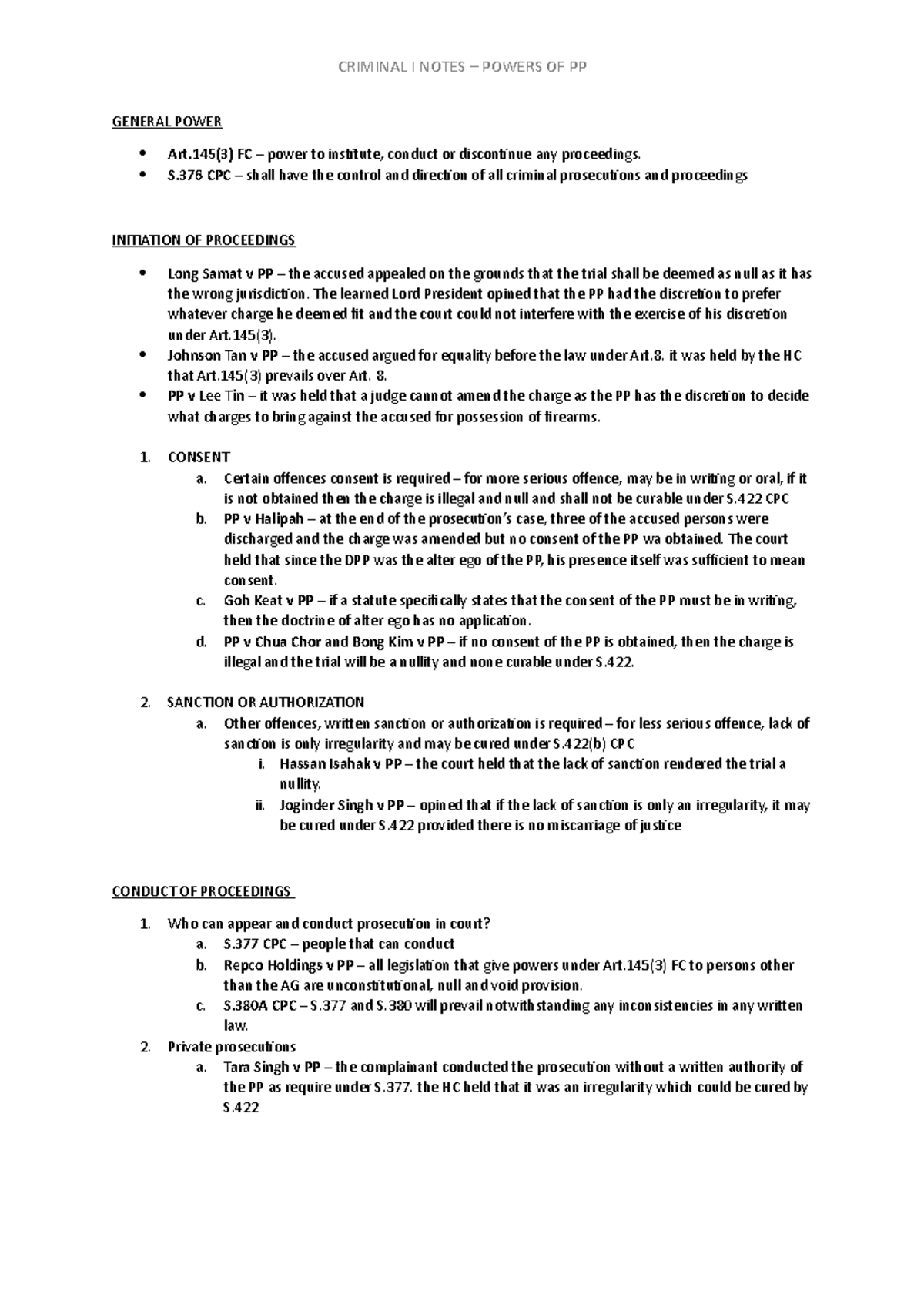 Criminal I Notes - Powers OF PP - CRIMINAL I NOTES – POWERS OF PP ...