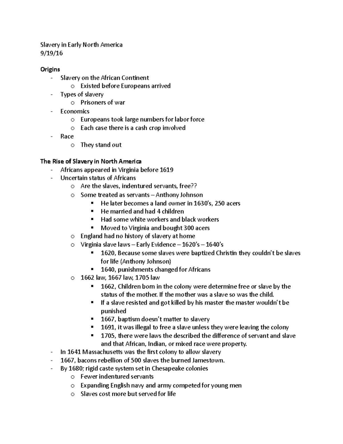 Slavery in Early North America - Slavery in Early North America 9/19 ...