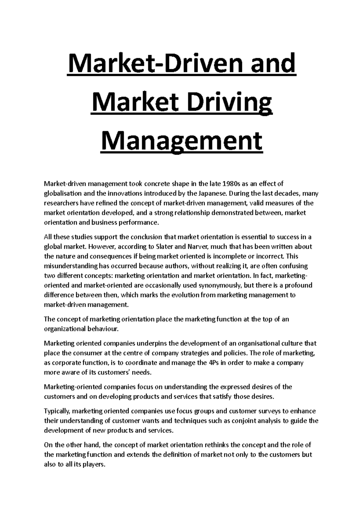 Market-Driven and Market Driving Management - Market-Driven and Market ...