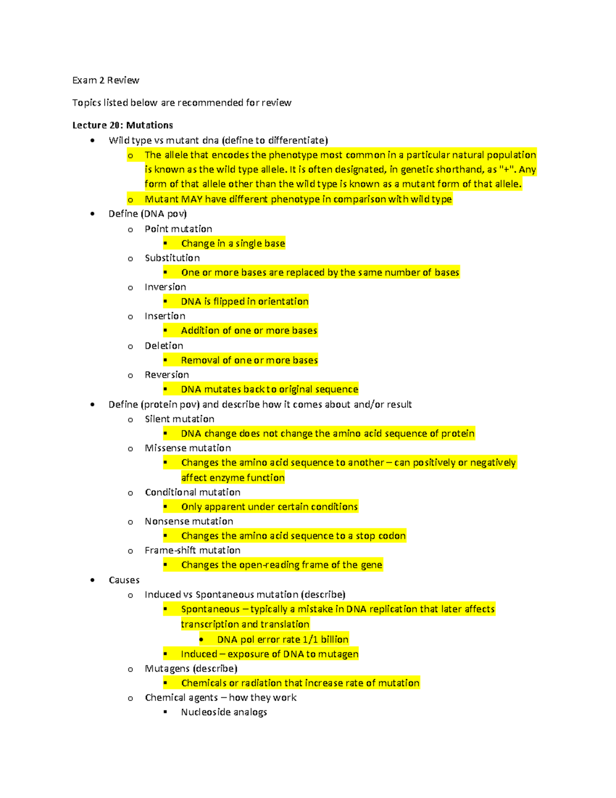 Lecture 20 review pdf - Exam 2 Review Topics listed below are ...