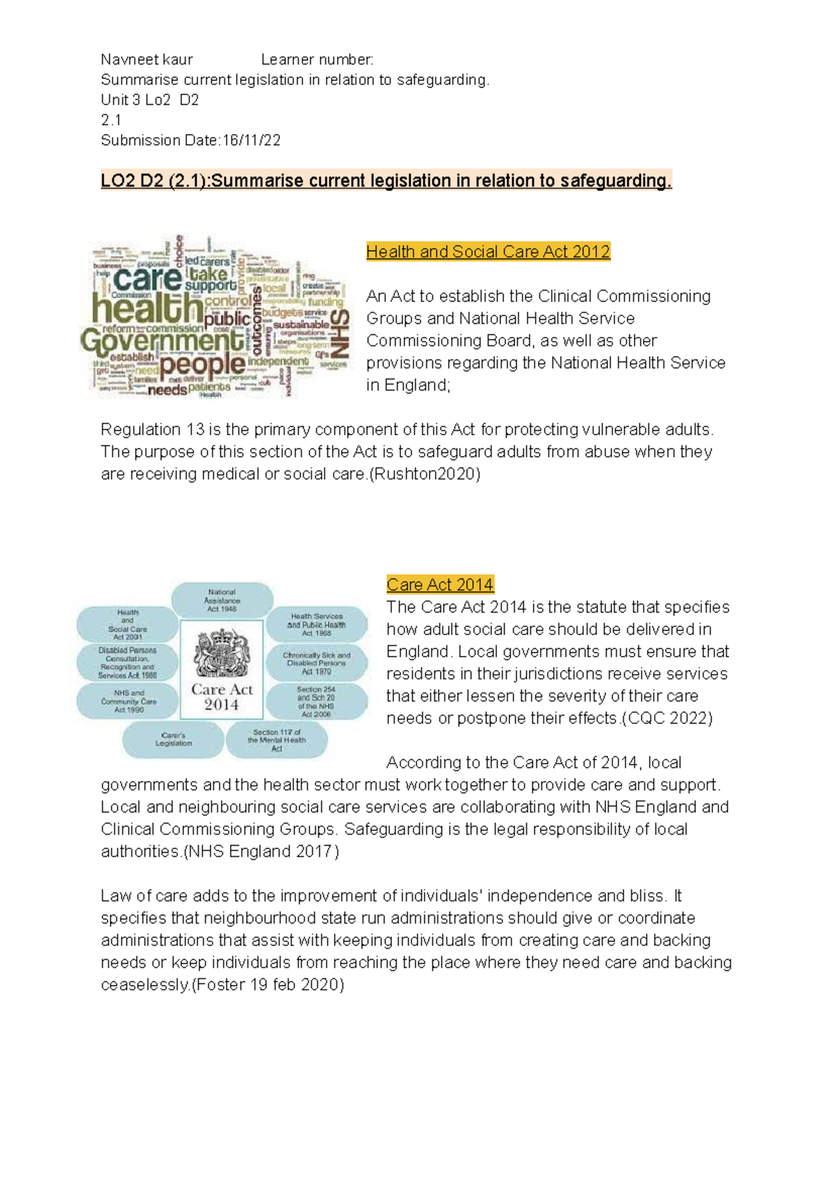 D2(2 - This is helpful - Summarise current legislation in relation to ...