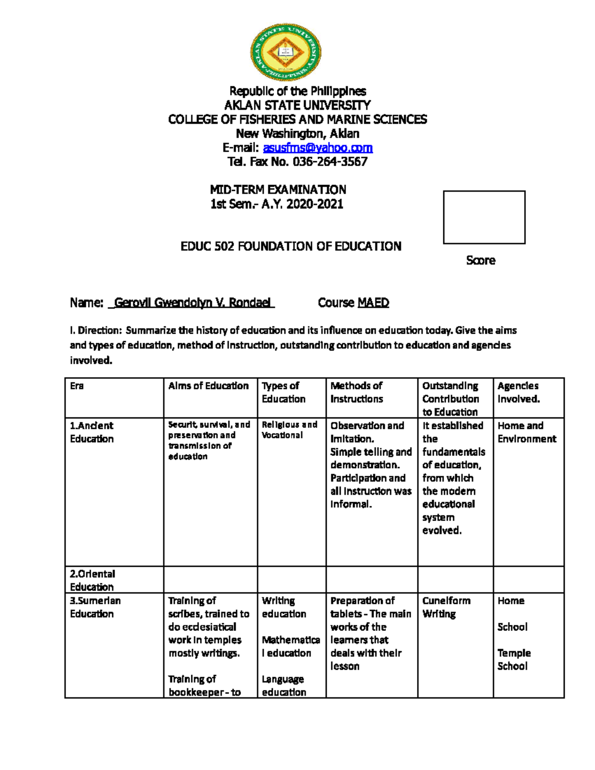 Foundation OF Education 1 - Bachelor of Music Education - Studocu