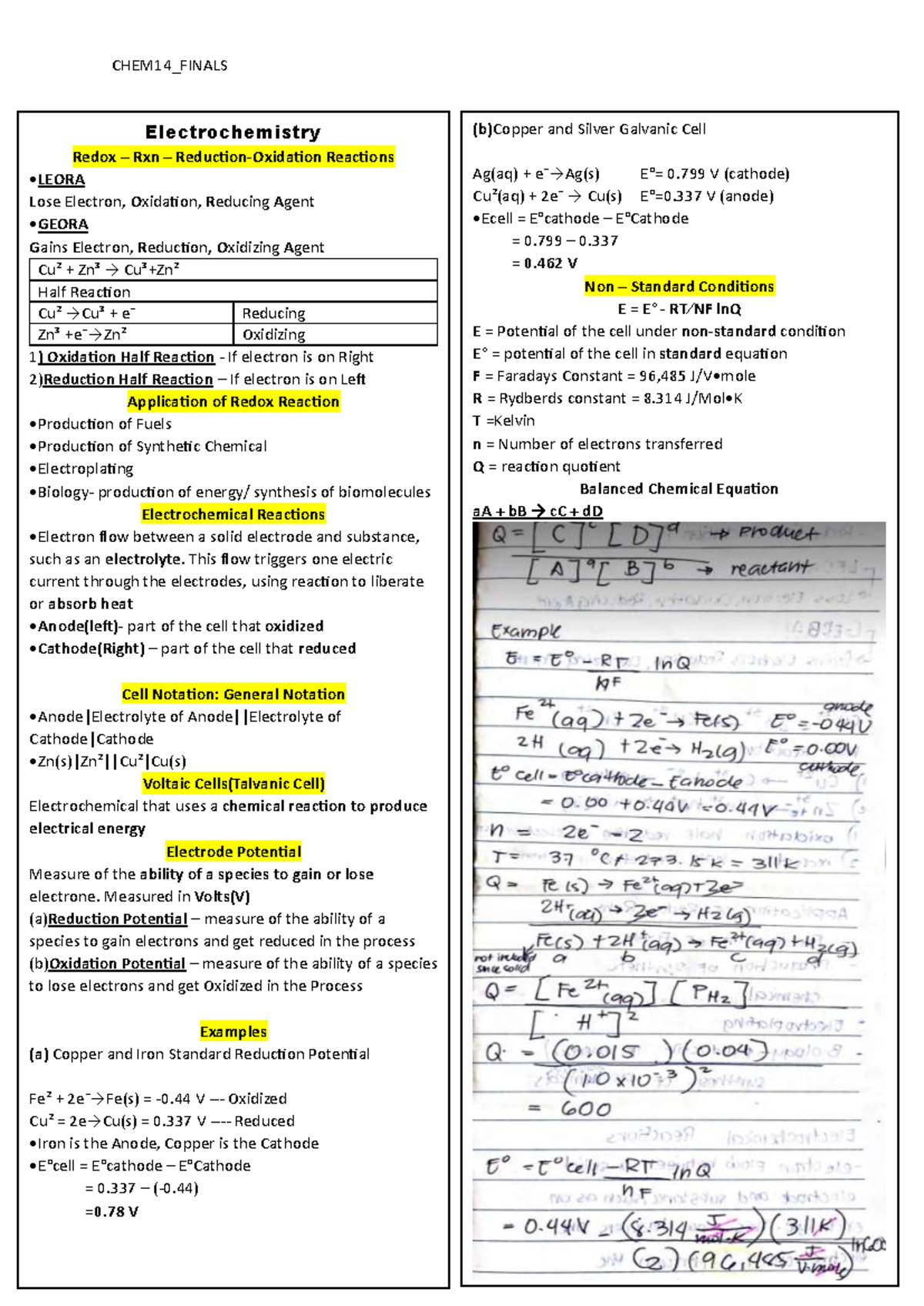 CHEM14 Finals - LESSON ONLY - Electrochemistry Redox – Rxn – Reduction ...