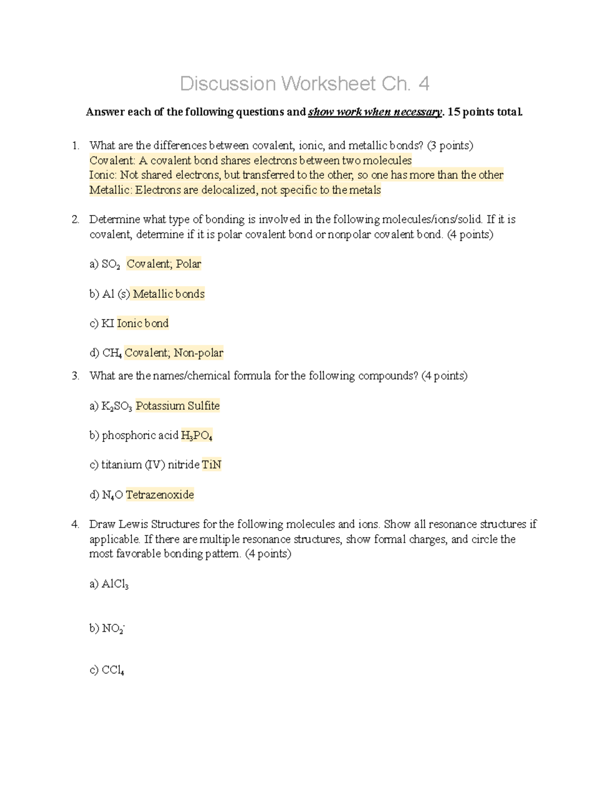 Ch. 4 Discussion WS - Discussion Worksheet Ch. 4 Answer each of the ...