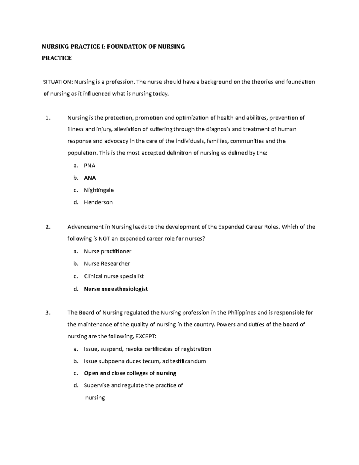 Nursing Practice I Foundation OF Nursing - NURSING PRACTICE I ...