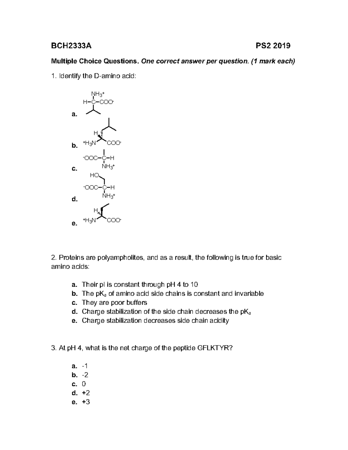 PS 2 - Practice set 2 - BCH2333A PS 2 2019 Multiple Choice Questions ...