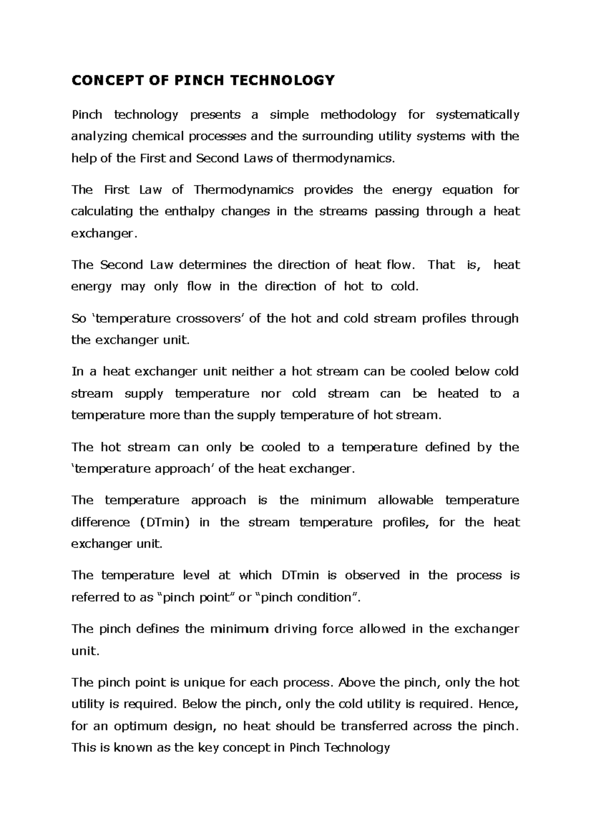 Pinch technology - important notes - CONCEPT OF PINCH TECHNOLOGY Pinch ...