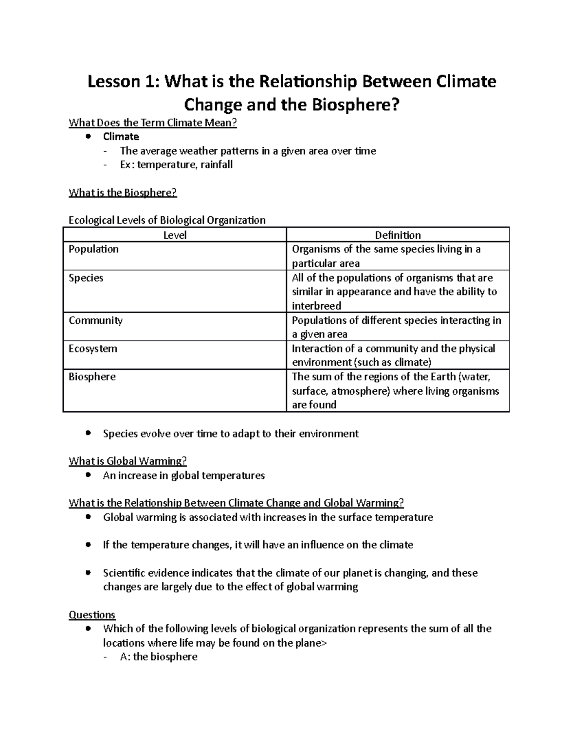 Lesson 1 What is the Relationship Between Climate Change and the ...