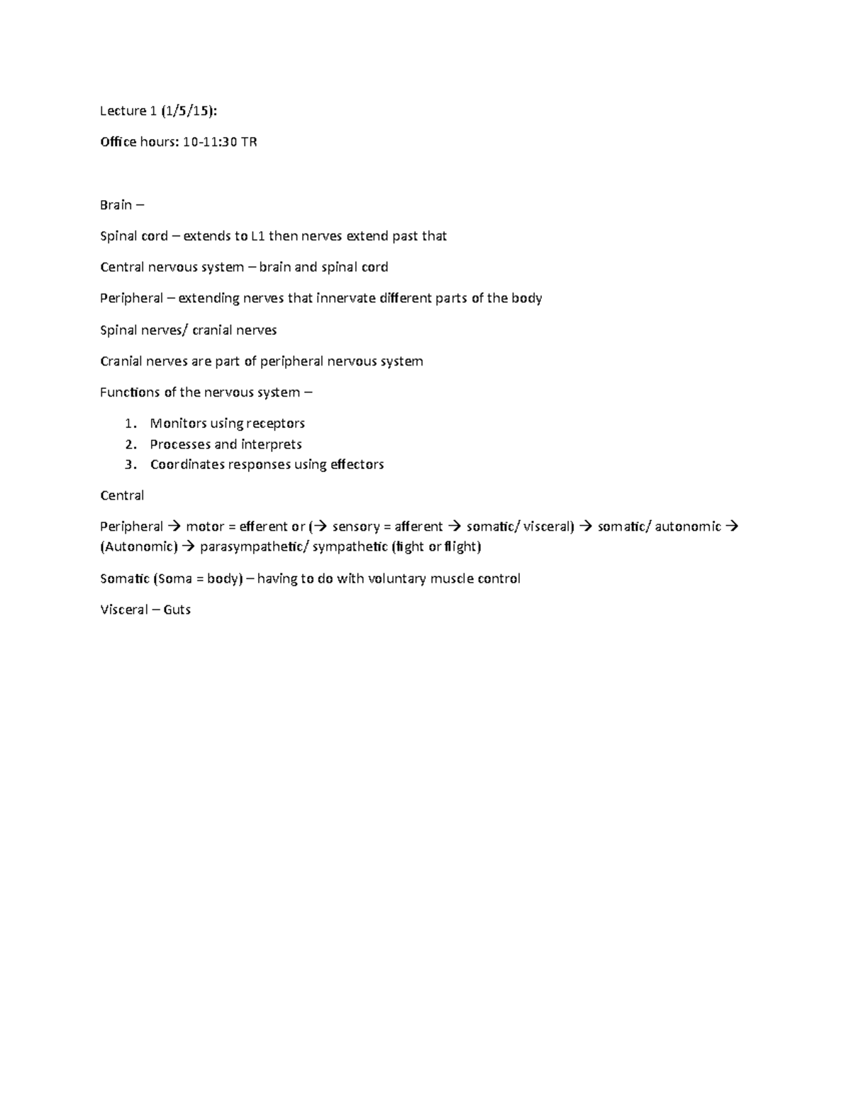 Bi 232 Intro to Anatomy and Physiology - Lecture 1 (1/5/15): Office ...