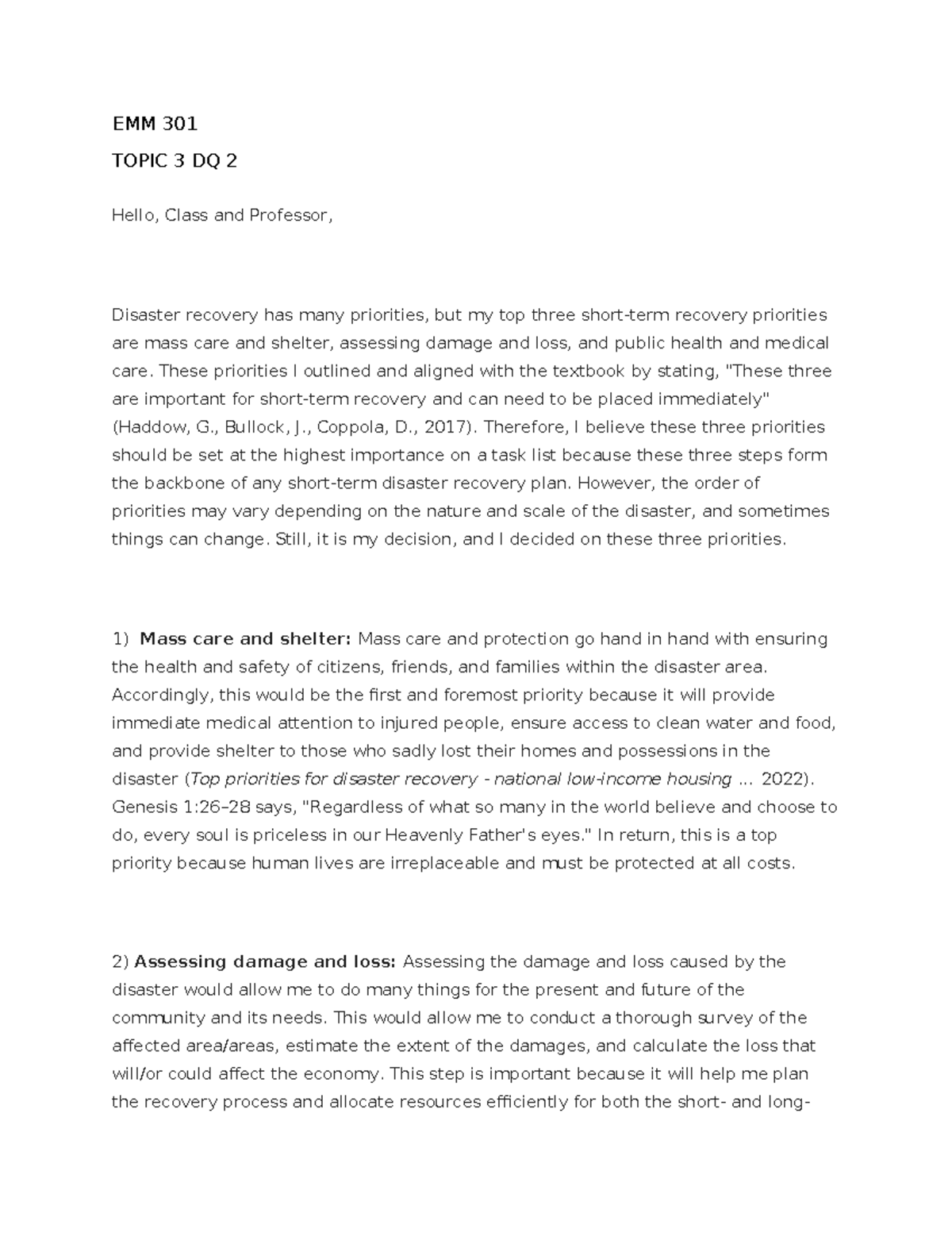 EMM 301 Topic 3 DQ 2 - G2G - EMM 301 TOPIC 3 DQ 2 Hello, Class and ...