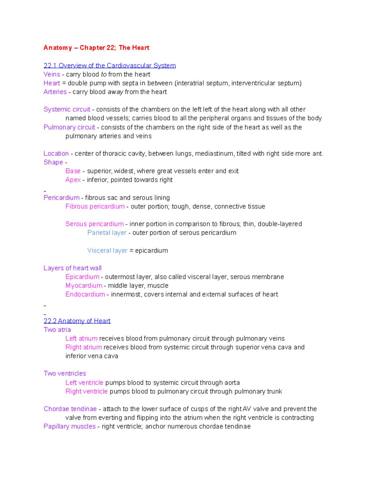 Chapter 22 - The Heart - Textbook and lecture notes for Human Anatomy ...