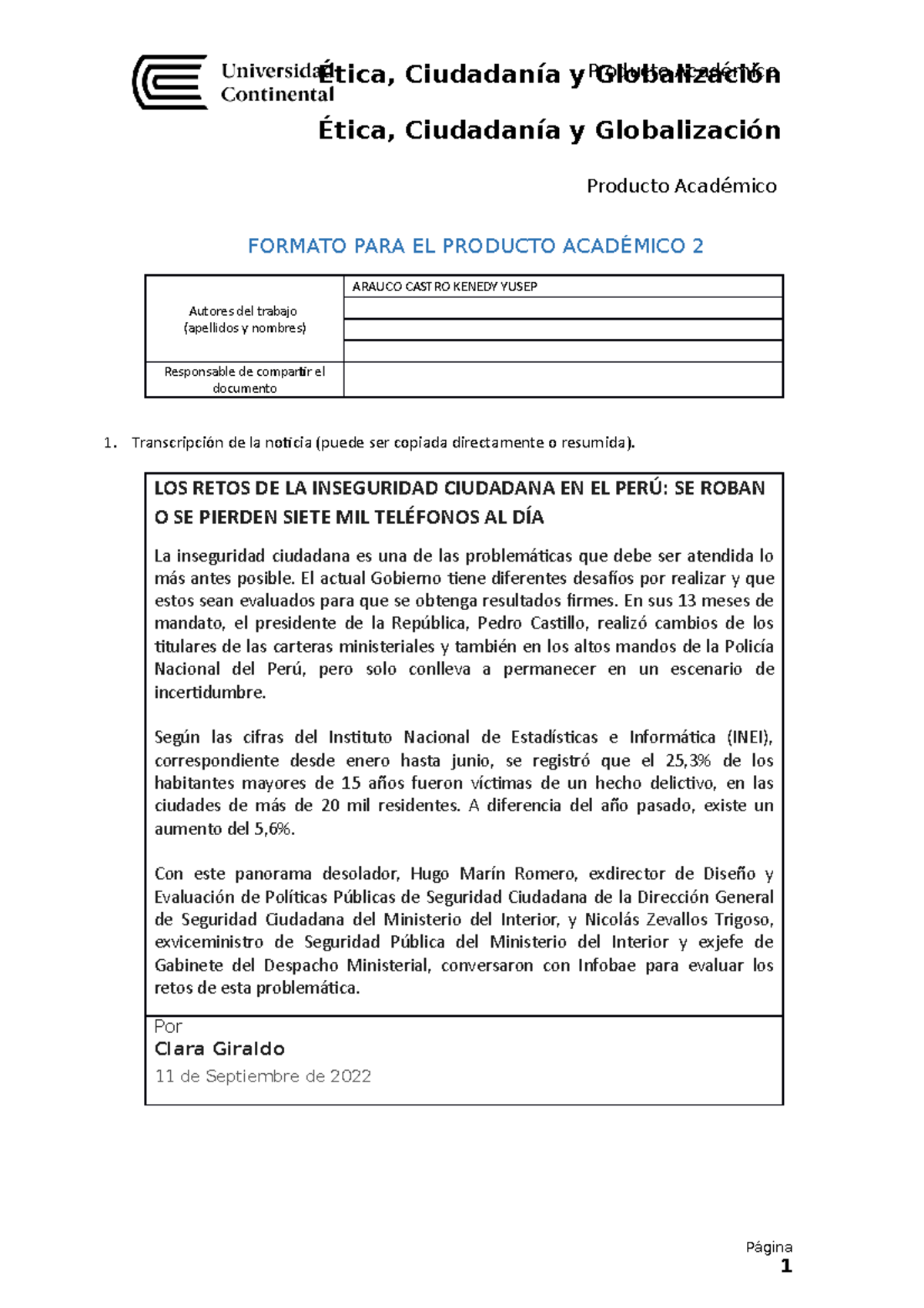 Producto academico 02 [Entregable] - FORMATO PARA EL PRODUCTO ACADÉMICO 2 Autores del trabajo ...