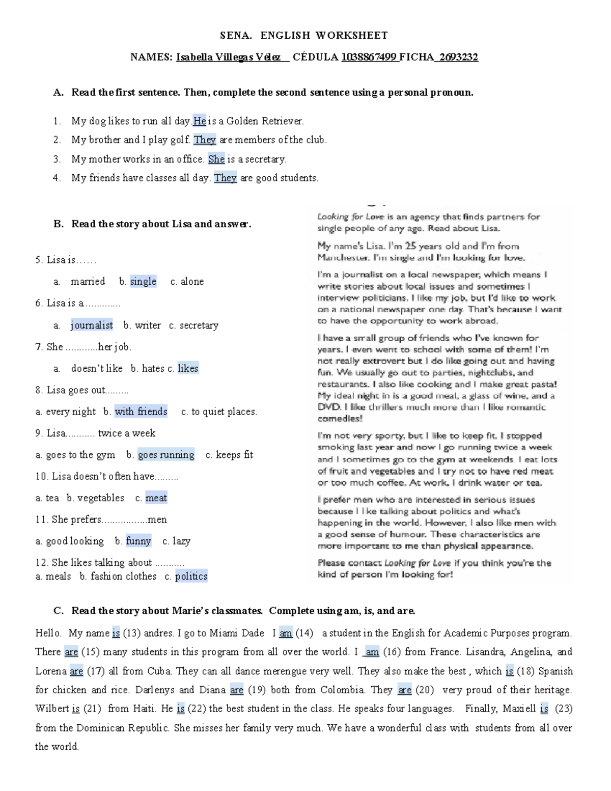 Worksheet 2 isa v - TRABAJO DE INLGES PARA PRINCIPIANTES - SENA ...