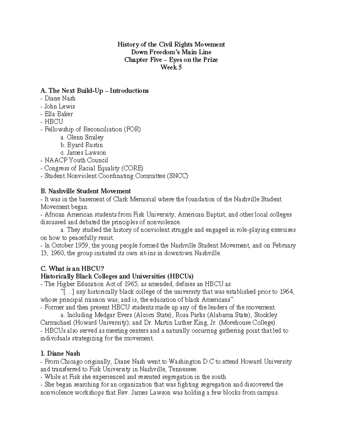 Week 5 - Down Freedoms Main Line - History of the Civil Rights Movement ...