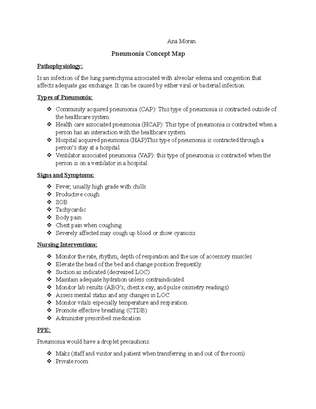 Pneumonia - Ana Moran Pneumonia Concept Map Pathophysiology: Is an ...