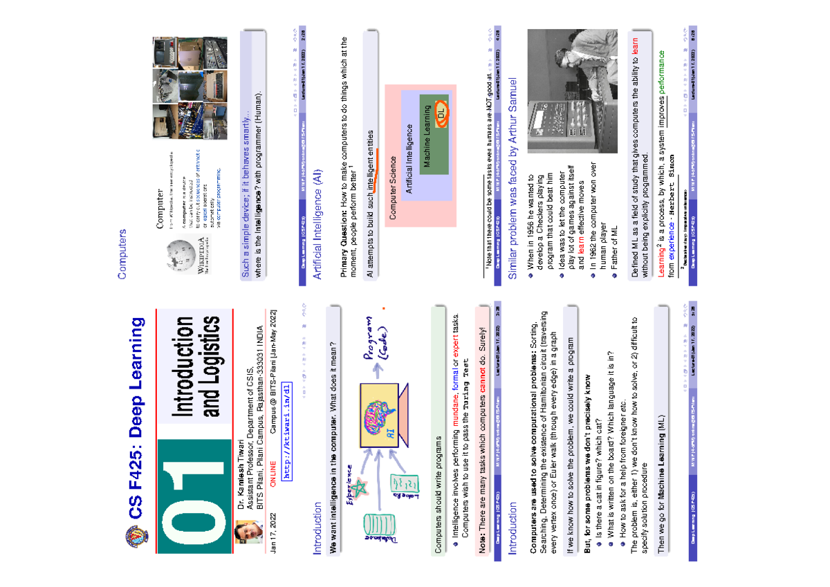 Dl2022jan-Deep Learning Introduction - CS F425: Deep Learning 01 ...