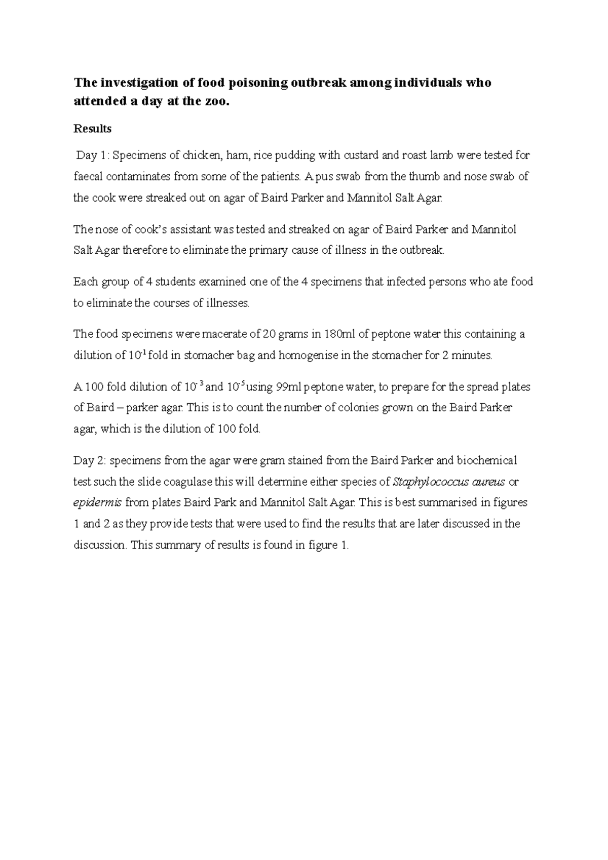 Epidemiology & Public Health Microbiology -practical report on food ...