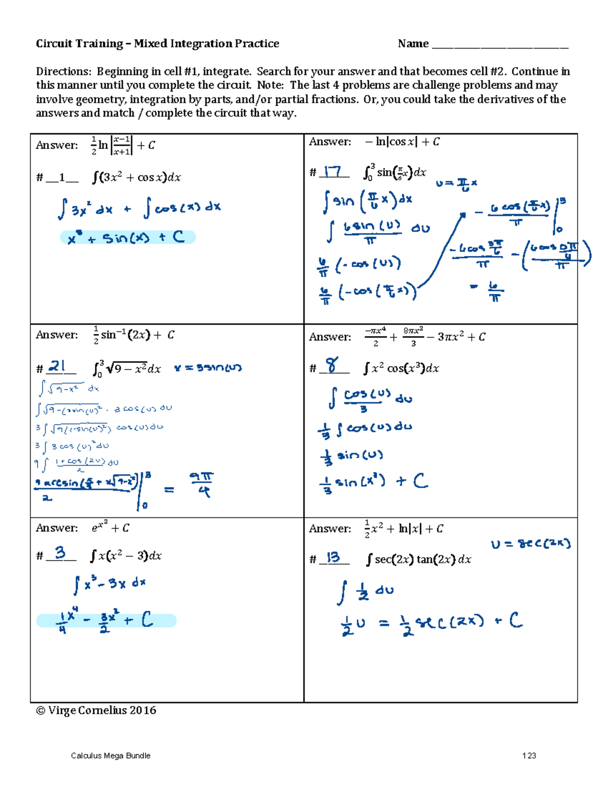 Circuit Training Worksheet (Mixed Integral Practice) - - Studocu