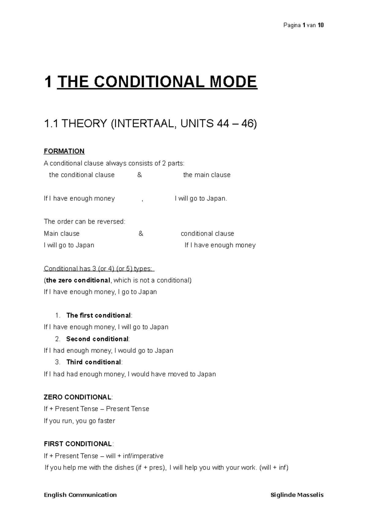 English 2 Grammar handout - 1 THE CONDITIONAL MODE 1 THEORY (INTERTAAL ...