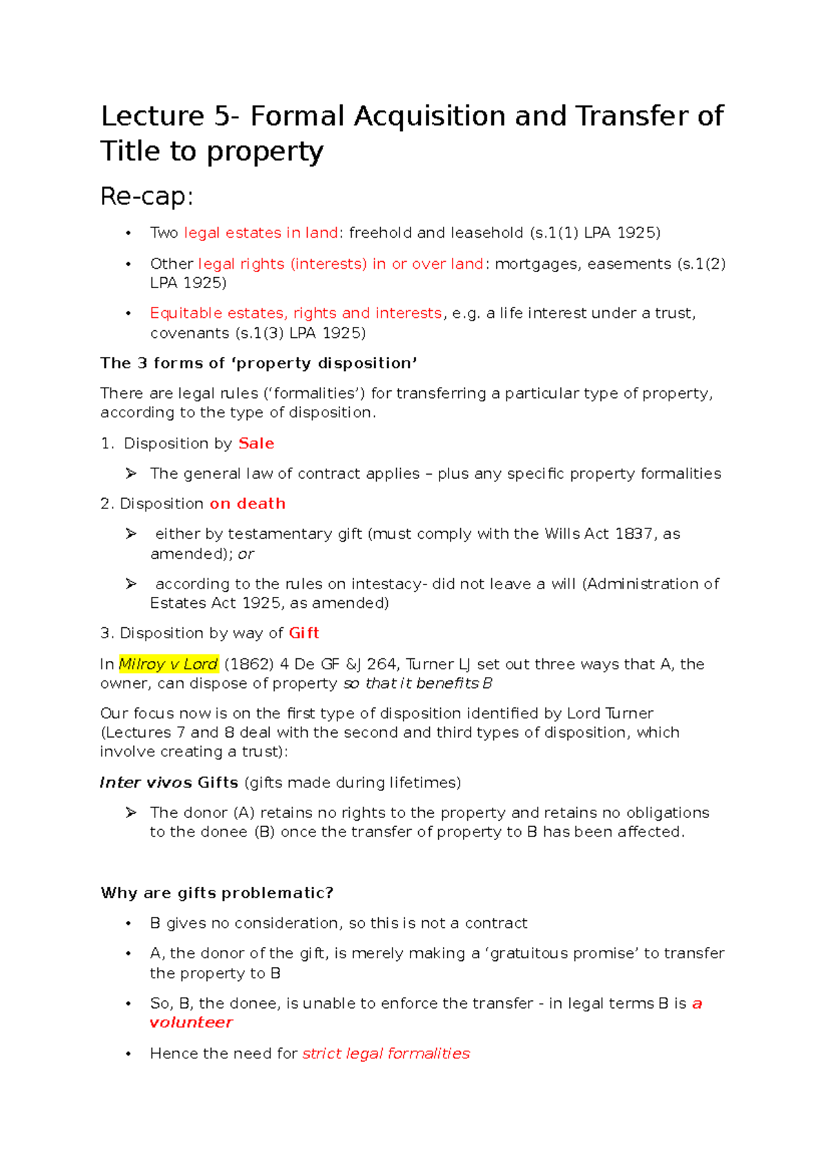 Lecture 5- Formal Acquisition and Transfer of title to property ...