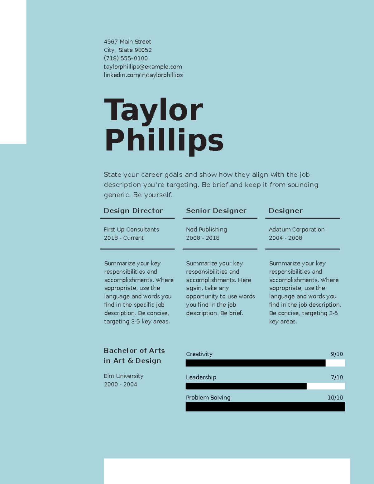 Taylor Phillips Resume - 4567 Main Street City, State 98052 (718) 555 ...
