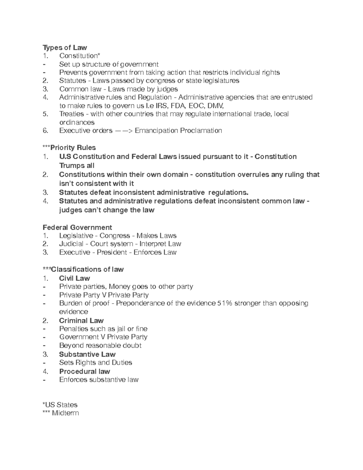 Types of Law - Types of Law Constitution* ⁃ Set up structure of ...