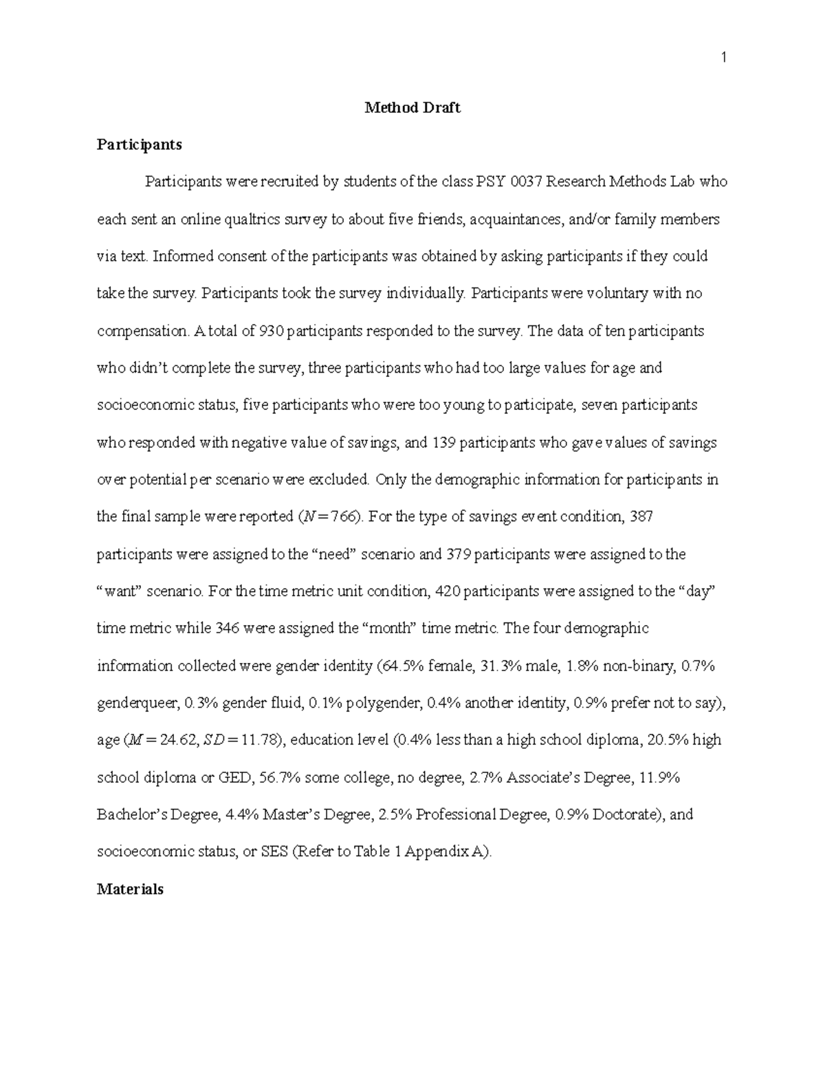 (revised)Assignment 4 Method Draft - 1 Method Draft Participants ...