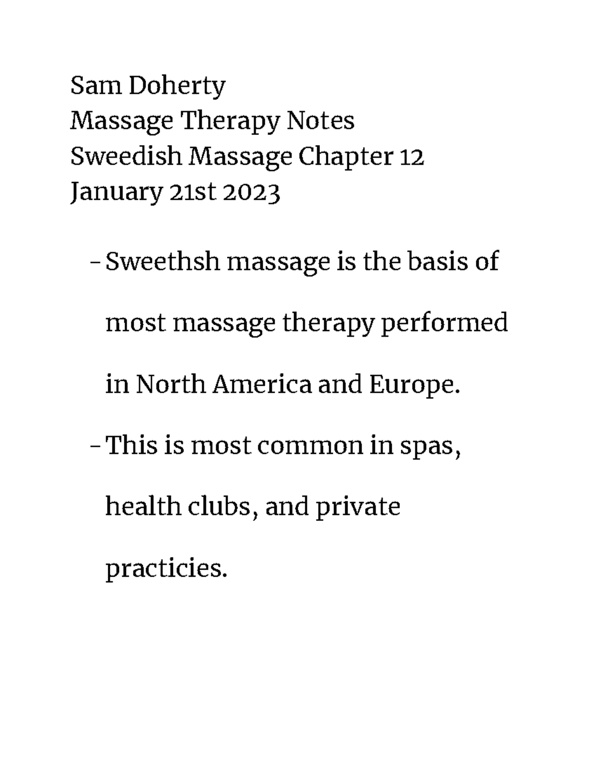 SM1 - Notes on Sweetish Massage - Sam Doherty Massage Therapy Notes ...