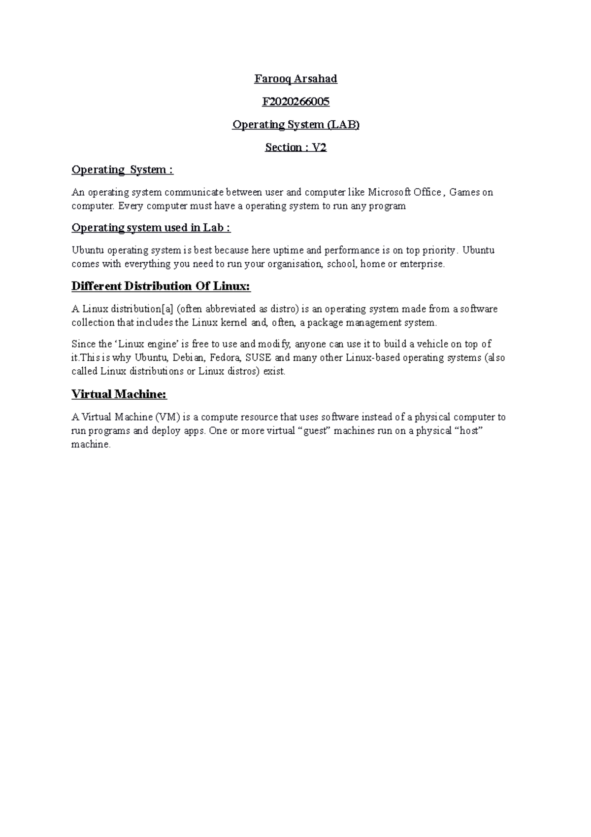 Farooq Arsahd lab1 sol - Lecture Notes - Farooq Arsahad F Operating ...