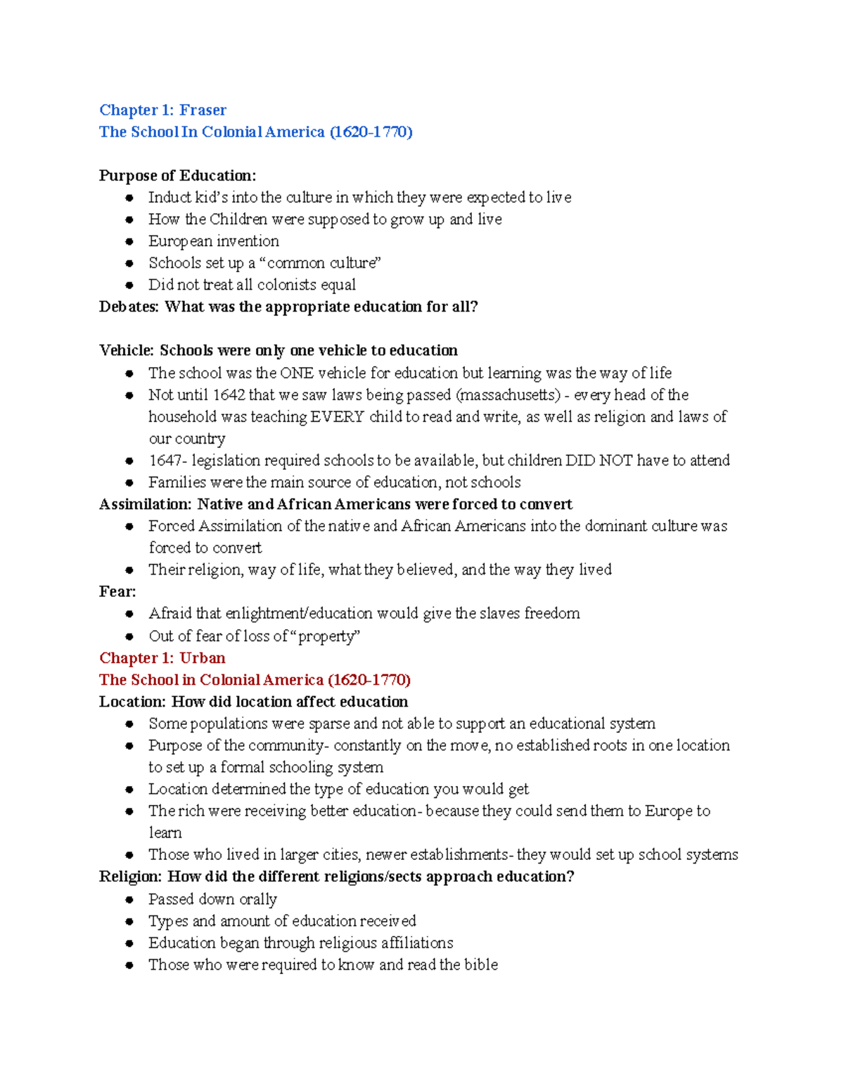 ETE115 Midterm Study Guide - Chapter 1: Fraser The School In Colonial ...