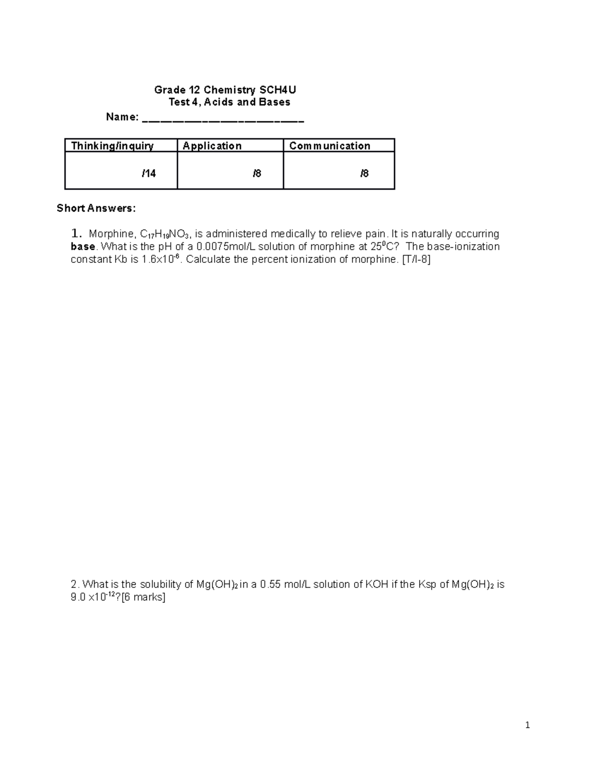 Test 4-Acids and Bases Q3 - CHEM1021 - George Brown College - Studocu