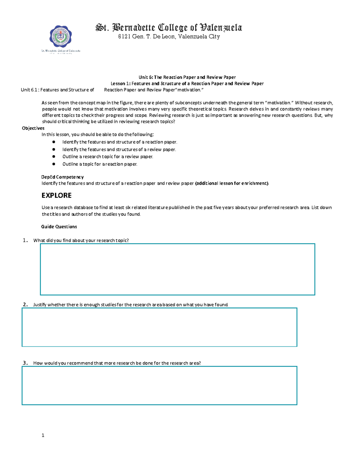 EAP Finals Study Guide - 6121 Gen. T. De Leon, Valenzuela City Unit 6 ...