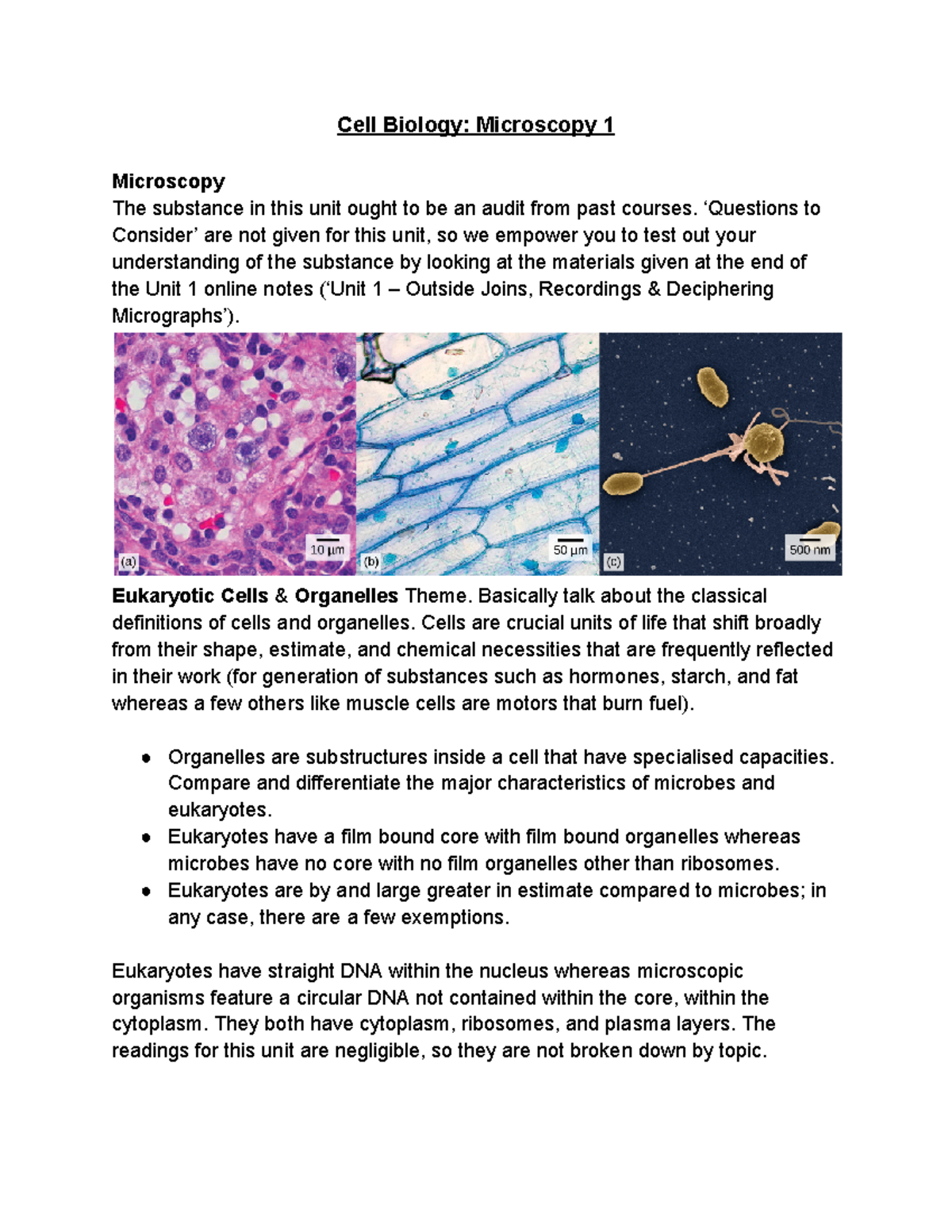 Cell Biology Microscopy 1 - ‘Questions to Consider’ are not given for ...