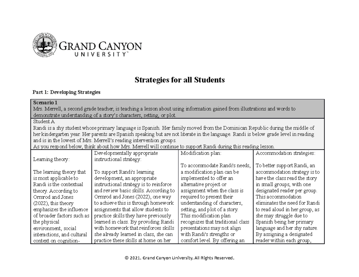 Topic 6 Week 6 assignment - Strategies for all Students Part 1 ...