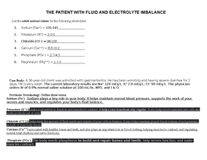 Fluid Electrolytes Case Study - Case Study; Fluid and Electrolyte ...