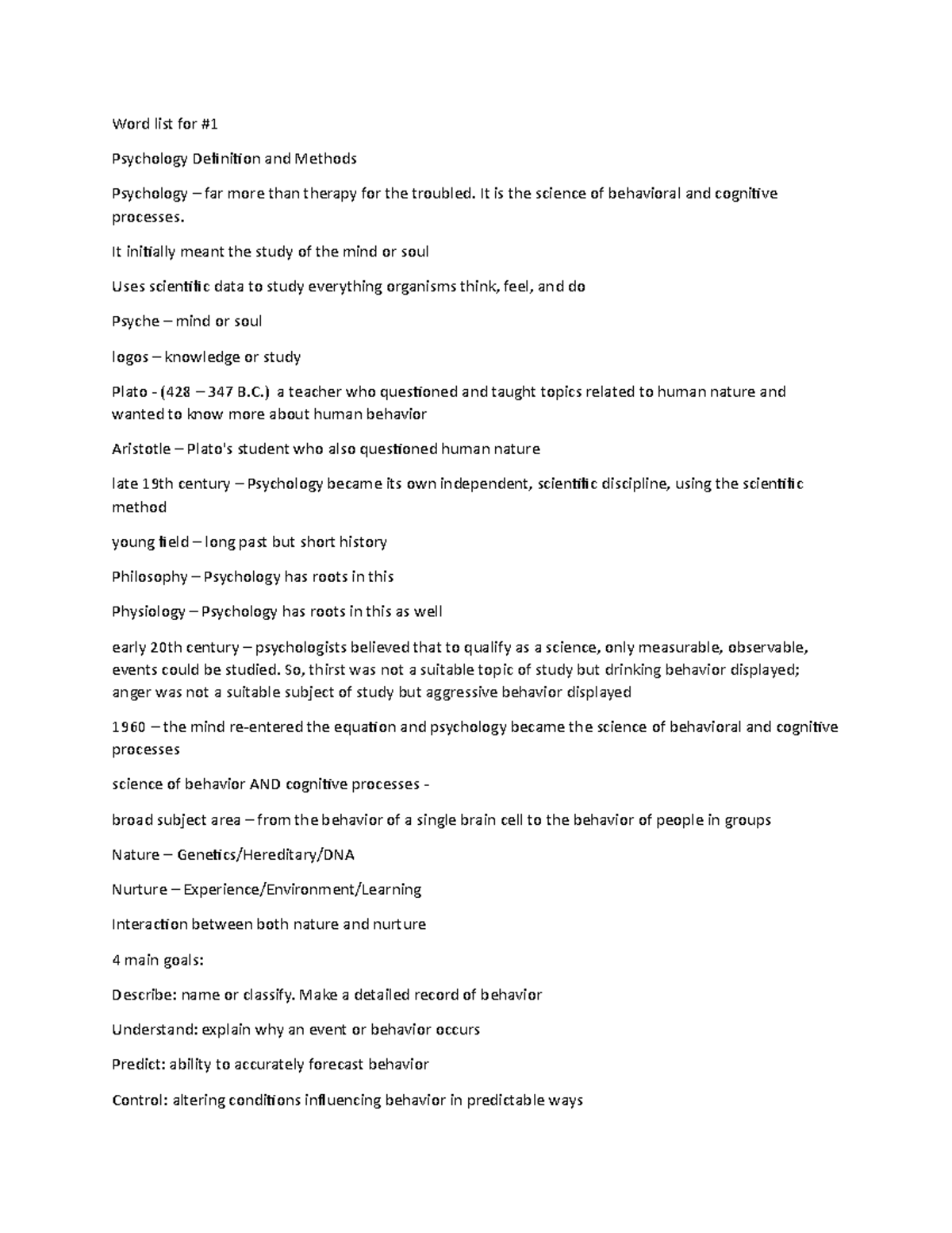 Test 1 Review - Word list for # Psychology Definition and Methods ...