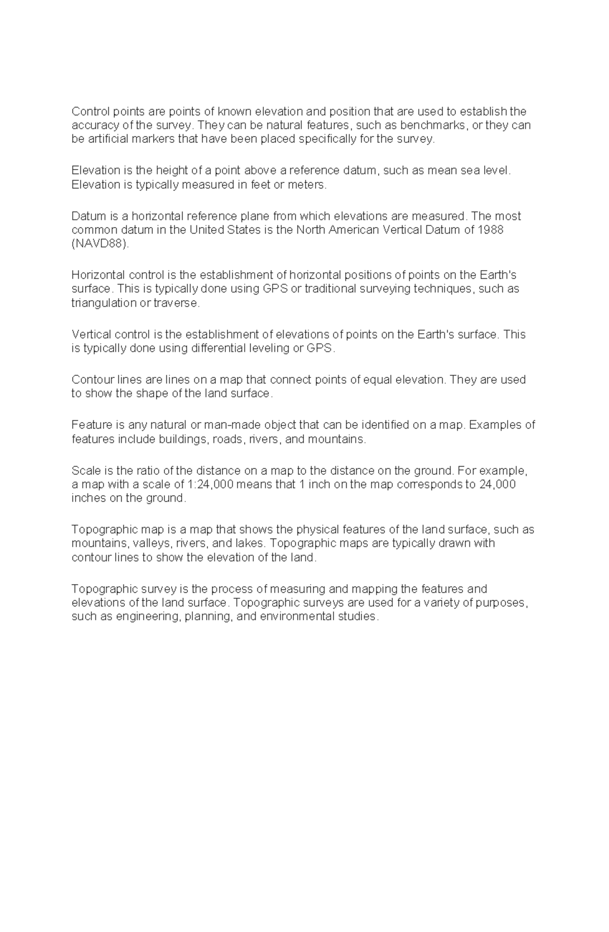 Surveying - notes - Control points are points of known elevation and ...