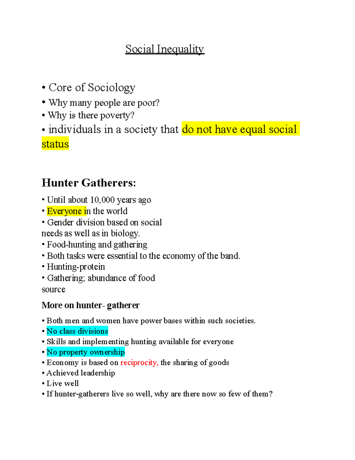 Sociology 1 - LECTURE NOTES FOR SOCIAL INEQUALITY, FOCUS ON TYPES OF ...