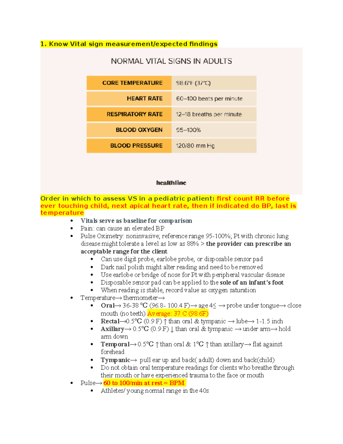 Missing questions - the best - 1. Know Vital sign measurement/expected ...