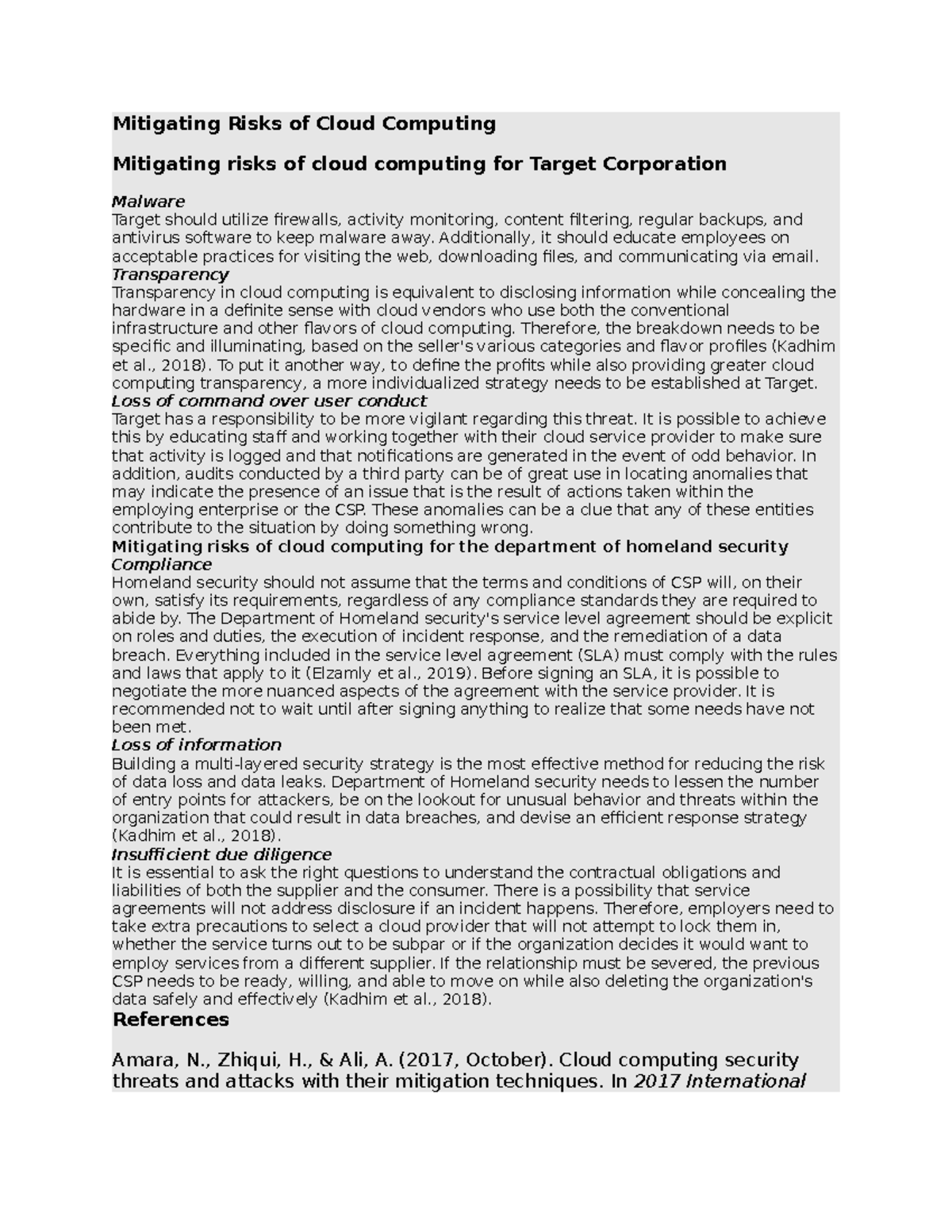 Db1 - discussion - Mitigating Risks of Cloud Computing Mitigating risks of cloud computing for ...