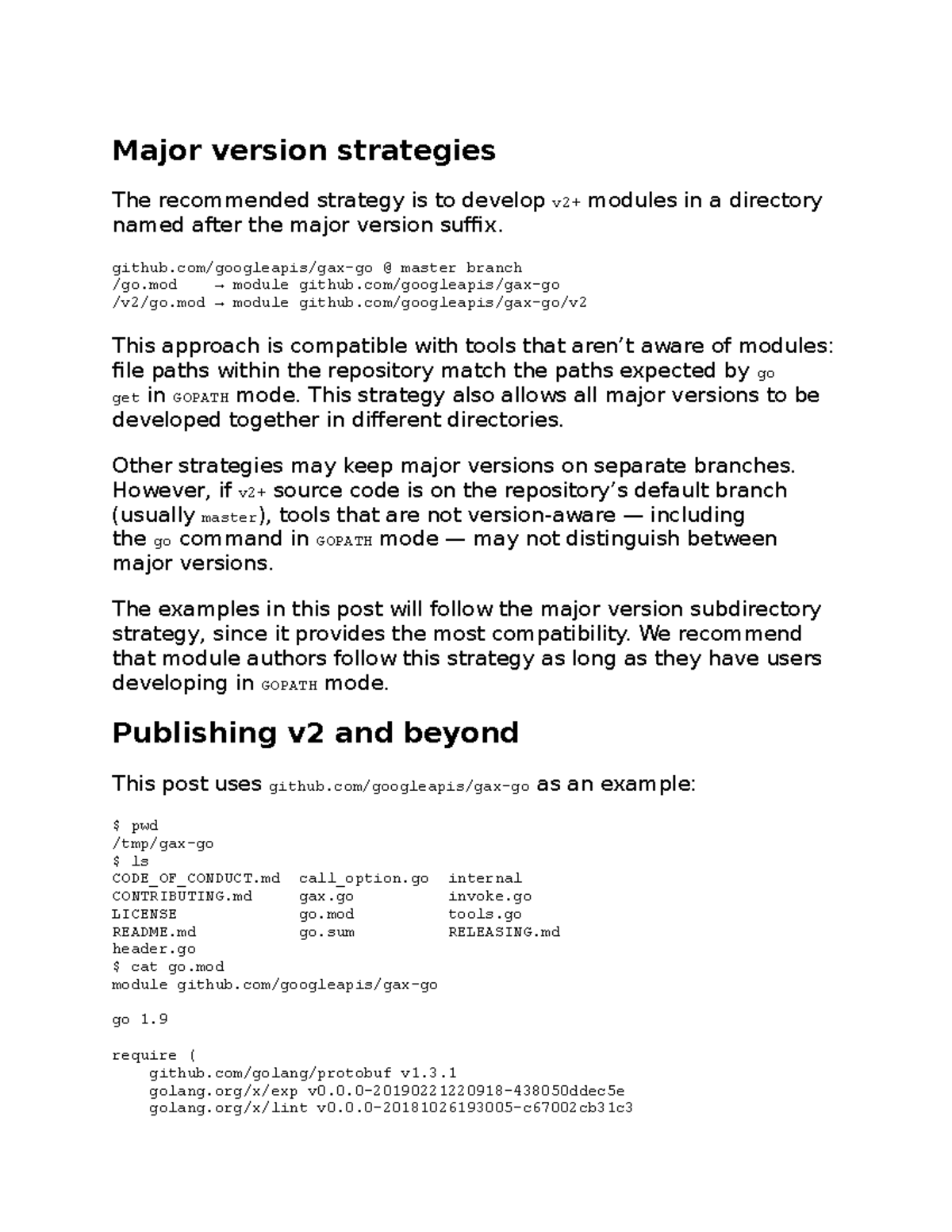 Major version strategies - github/googleapis/gax-go @ master branch /go ...