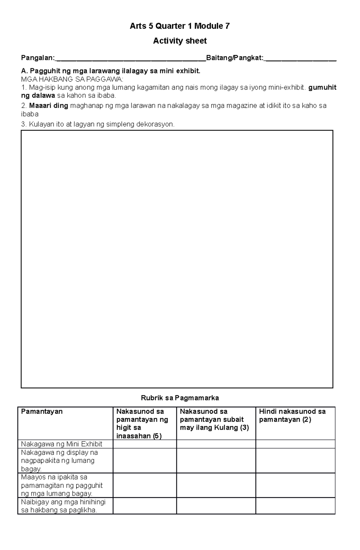 Arts 5 Quarter 1 Module 7 - Arts 5 Quarter 1 Module 7 Activity sheet ...