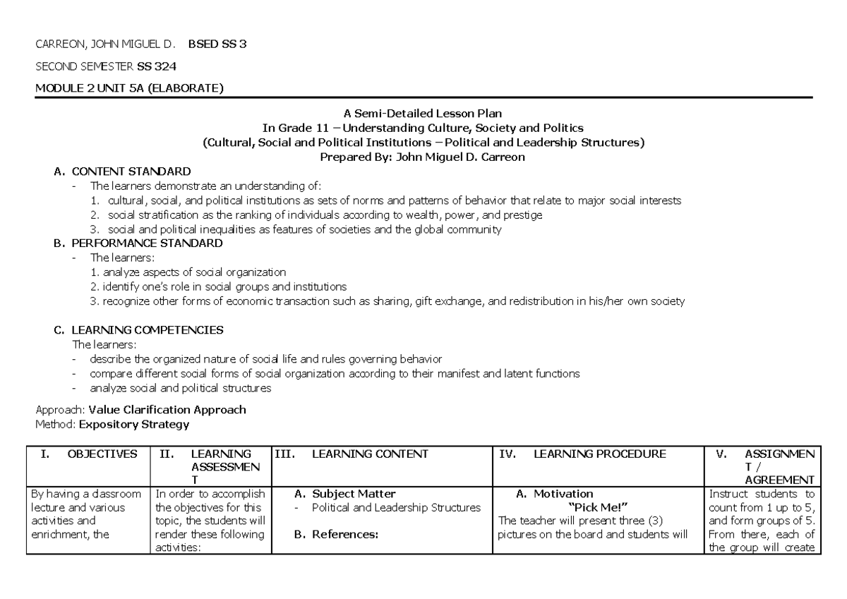 SS 324 - Module 2 UNIT 5A ( Elaborate) - CARREON, JOHN MIGUEL D. BSED ...