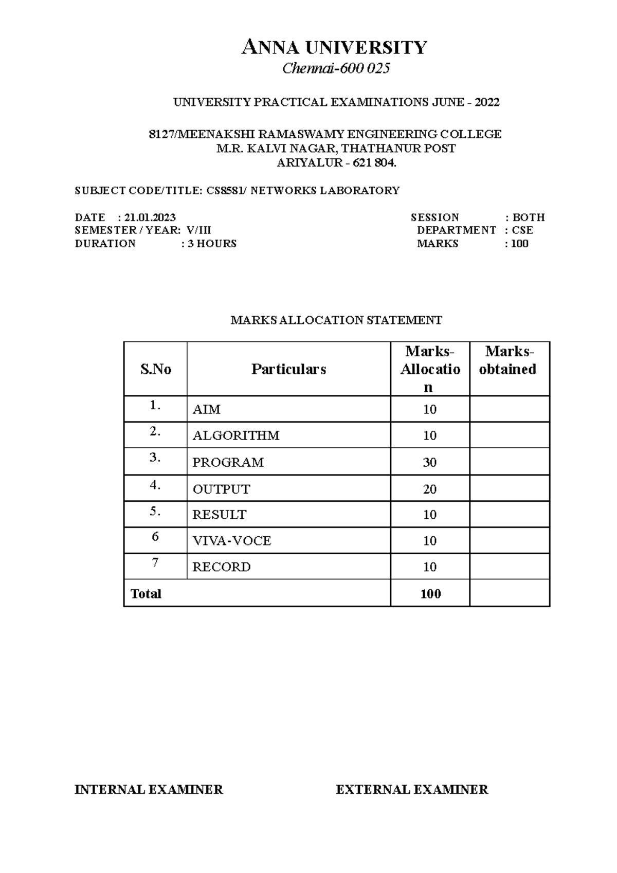 Networks LAB Batch LIST 21 - Chennai-600 025 UNIVERSITY PRACTICAL ...