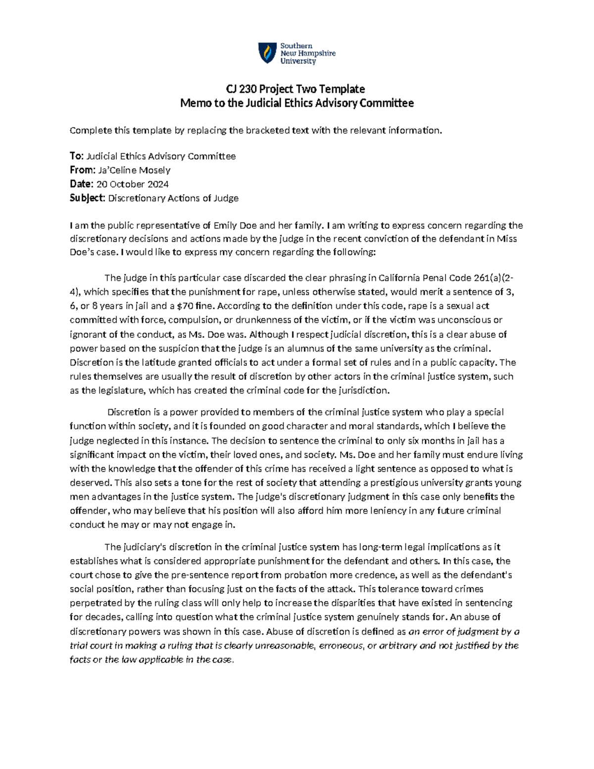 CJ 230 Project Two Template - CJ 230 Project Two Template Memo to the ...