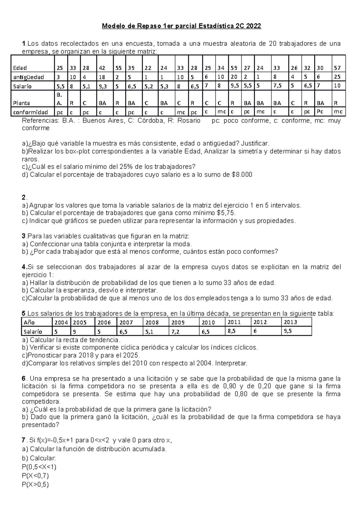 Repaso 1er Parcial 2C 2022 - Modelo de Repaso 1er parcial Estadística ...