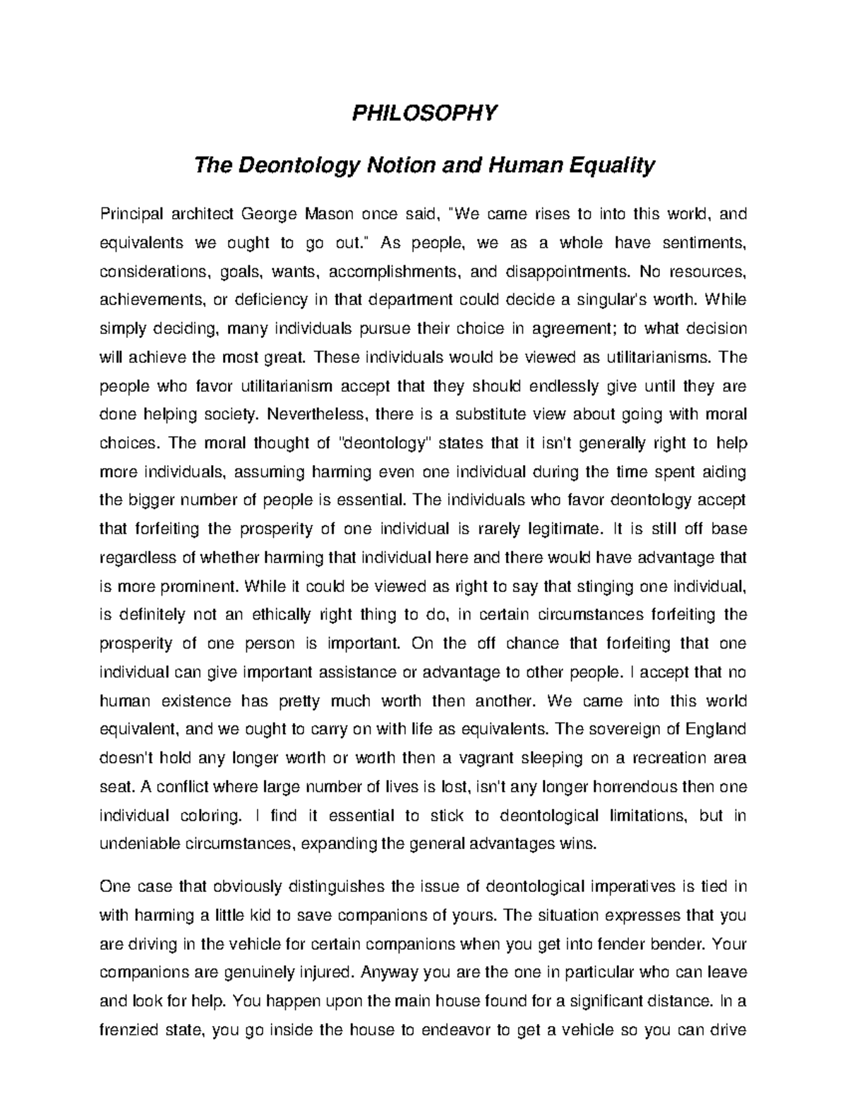 The Deontology Notion and Human Equality - PHILOSOPHY The Deontology ...