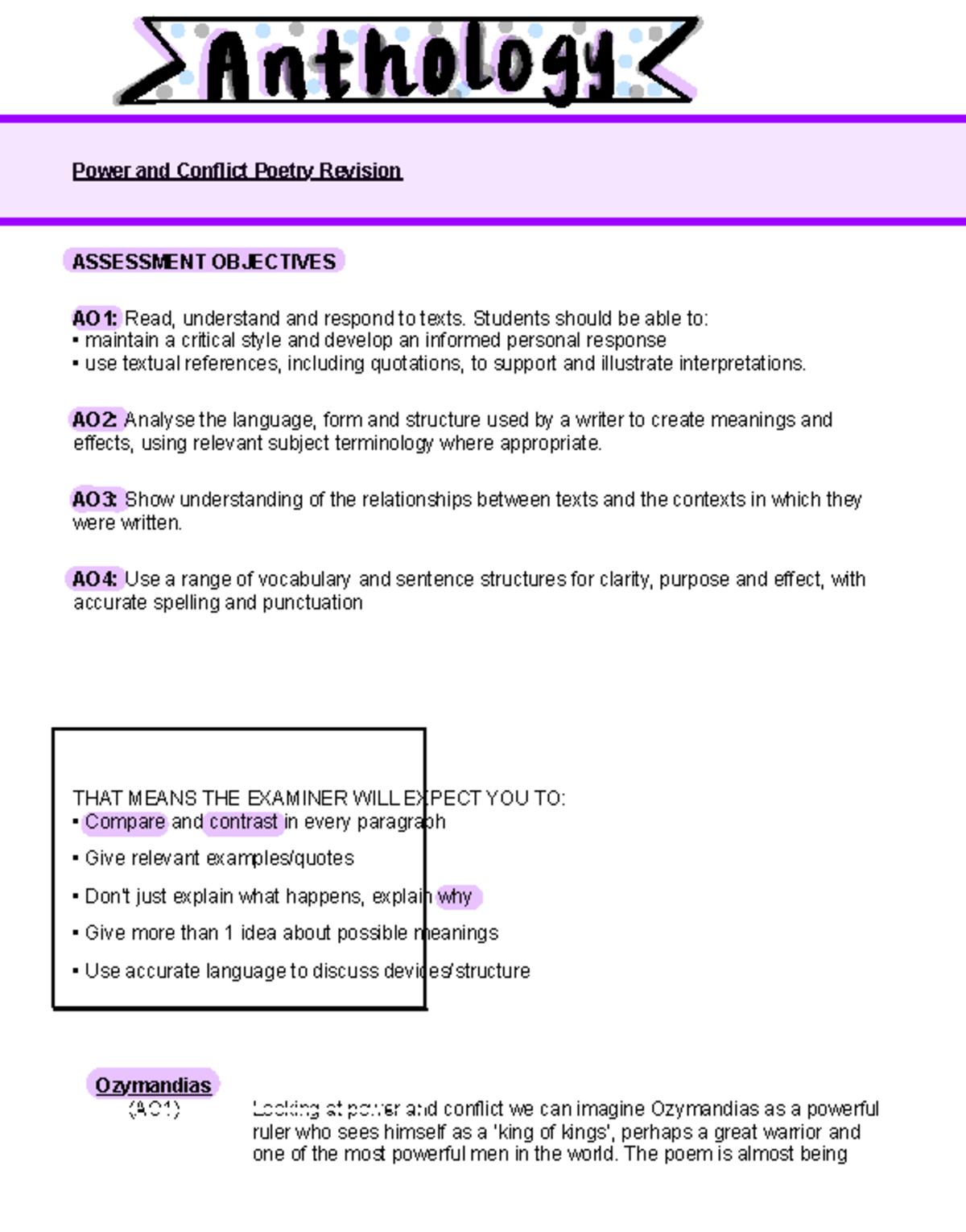 Power and Conflict Poetry anthology, GCSE English literature - Power ...