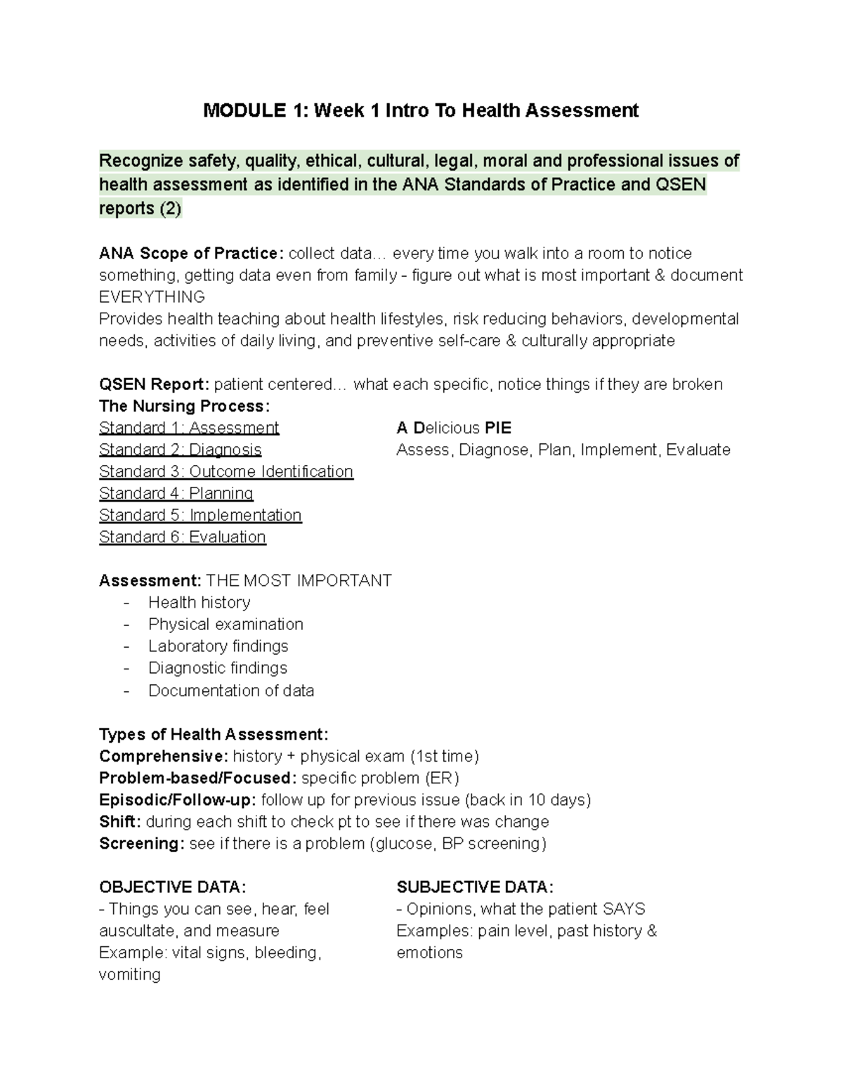 Exam #1 2102 - Test Review - MODULE 1: Week 1 Intro To Health ...
