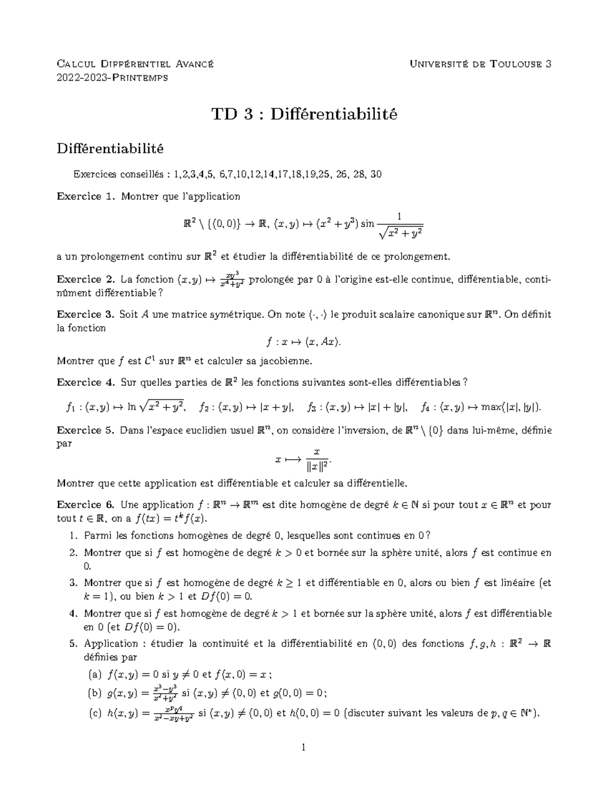 TD3-2022 - TD de Calcul différentiel - Calcul Différentiel Avancé ... TD3-2022 - TD de Calcul différentiel - Calcul Différentiel Avancé ...